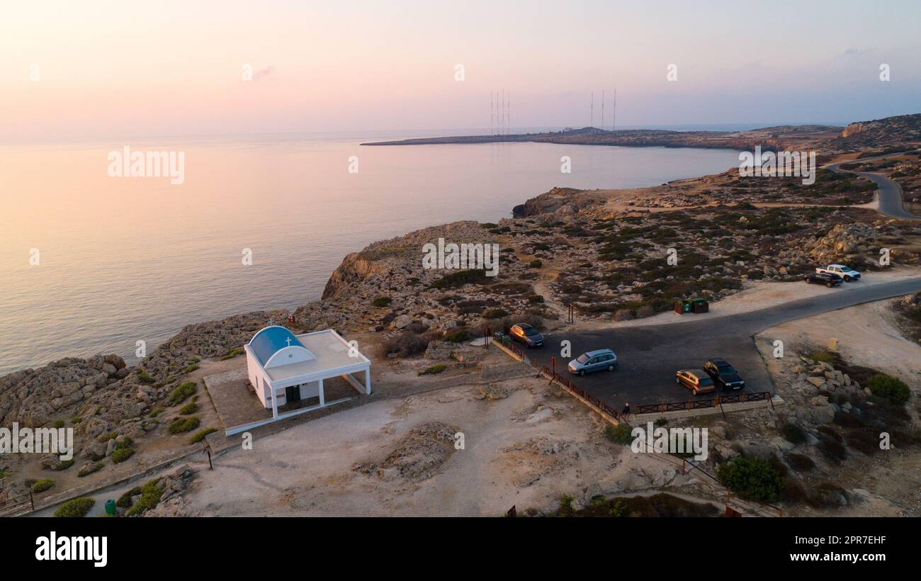 Aerial Agioi Anargyroi Chapel, Cavo Greco, Cyprus Stock Photo - Alamy