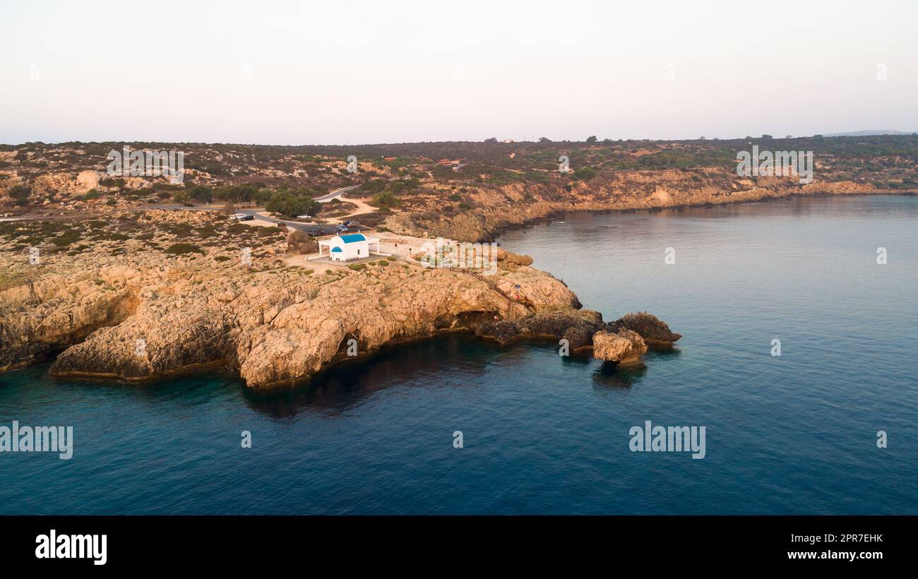 Aerial Agioi Anargyroi Chapel, Cavo Greco, Cyprus Stock Photo - Alamy