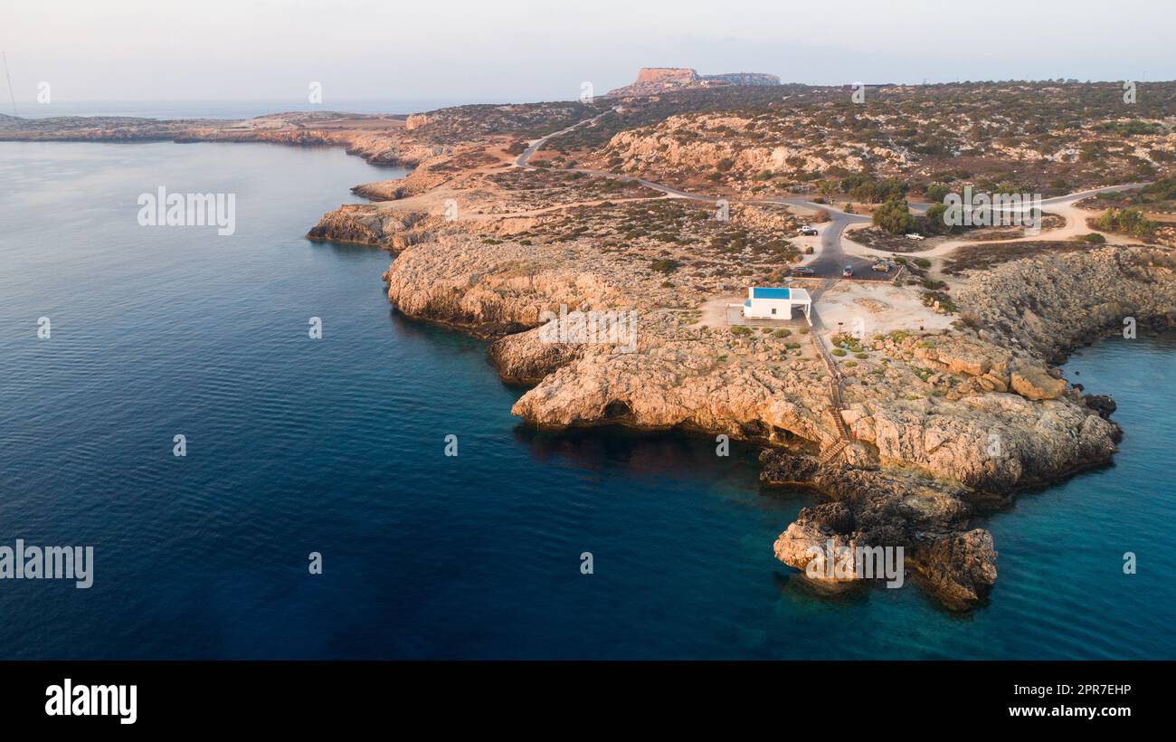 Aerial Agioi Anargyroi Chapel, Cavo Greco, Cyprus Stock Photo - Alamy