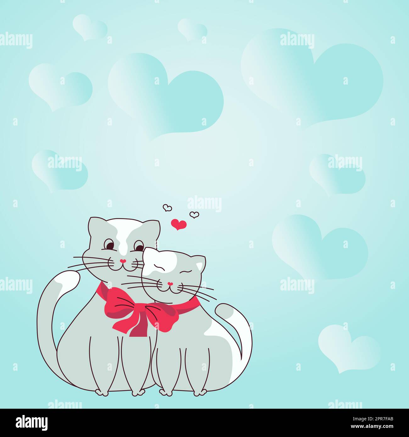 Two cats cuddling tied together with bow and hearts in the background ...