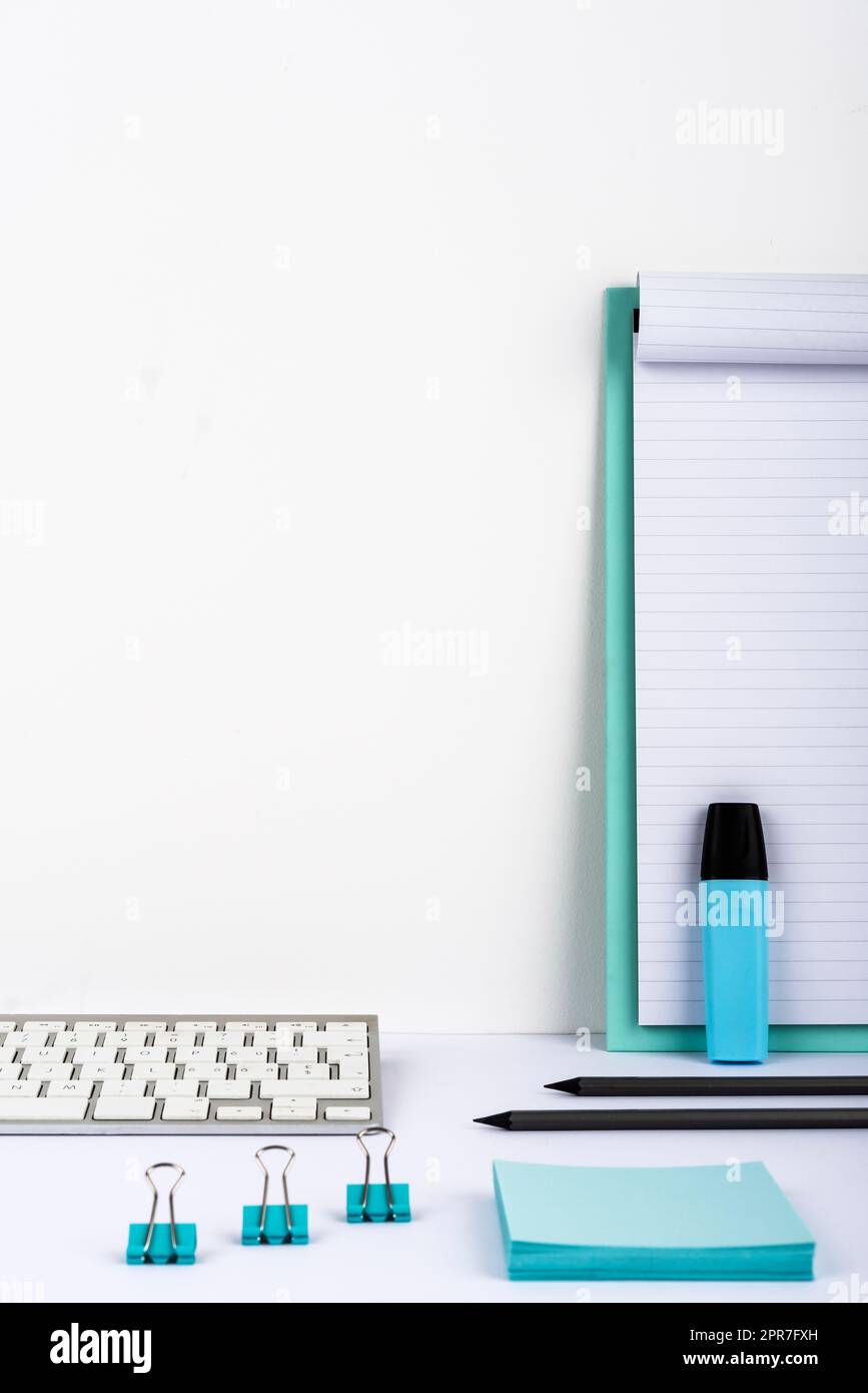 Keyboard Placed Next To Clipboard With Important Messages, Paperclips ...