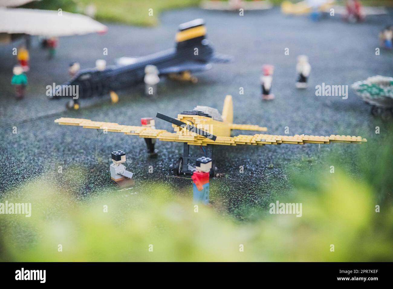 Toy Airplane at the miniature airfield in Legoland Denmark Stock Photo ...