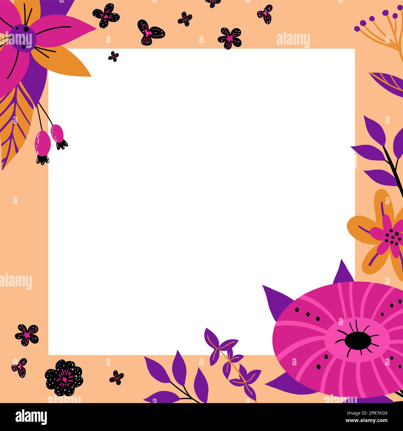 Text Frame Surrounded With Assorted Flowers Hearts And Leaves ...