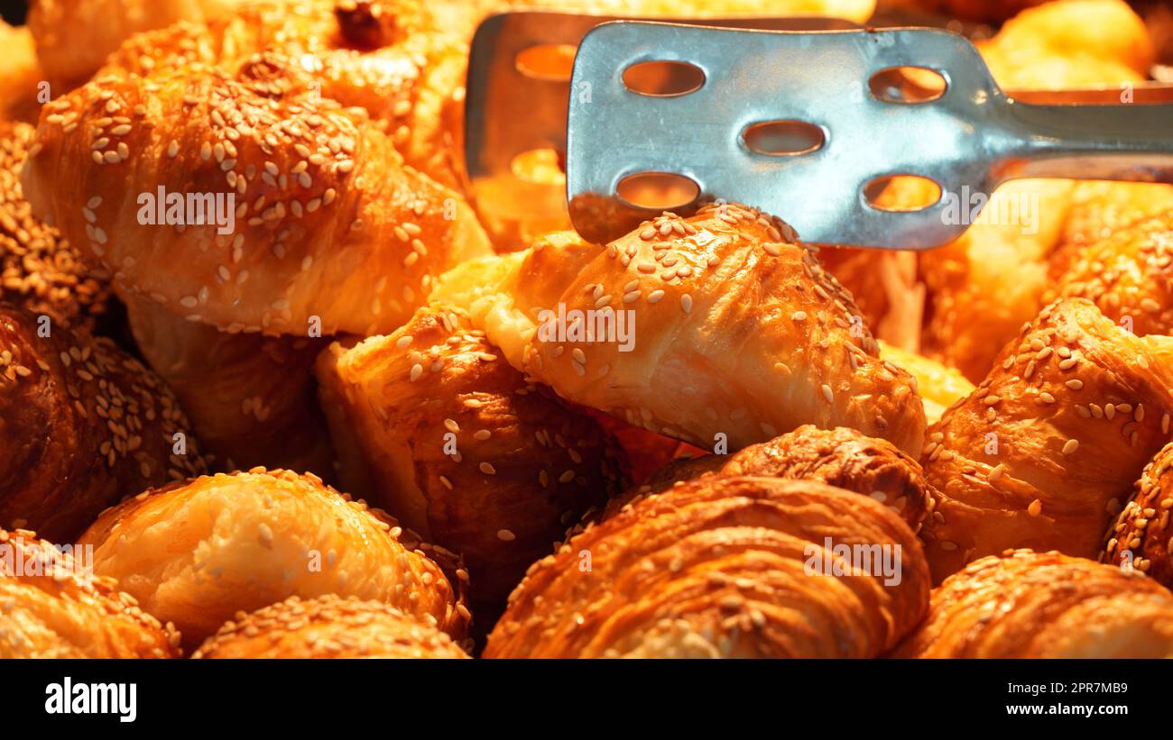 French pastries croissant at a hotel on the breakfast. Fresh croissant ...