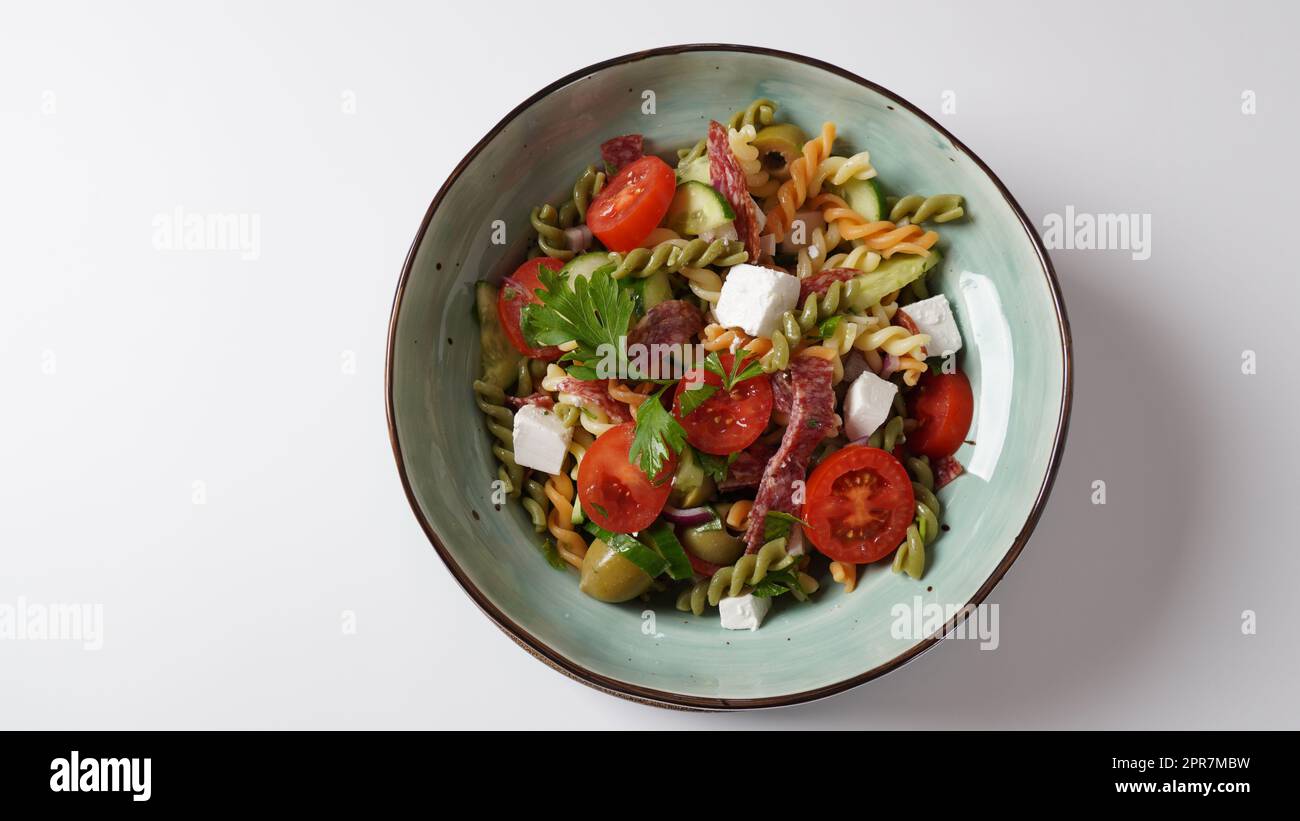 Italian pasta salad cucumbers, cherry tomatoes, olives, red onion ...