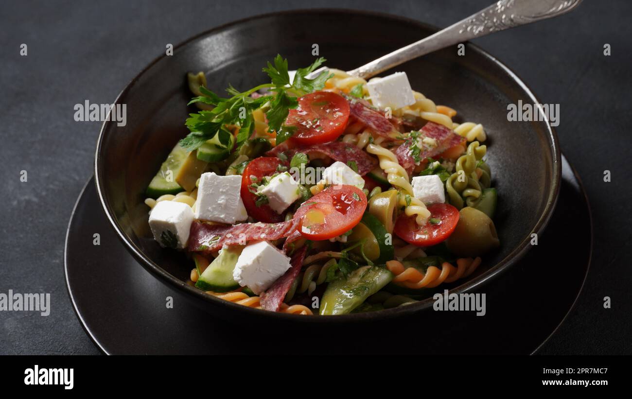 Italian pasta salad cucumbers, cherry tomatoes, olives, red onion ...