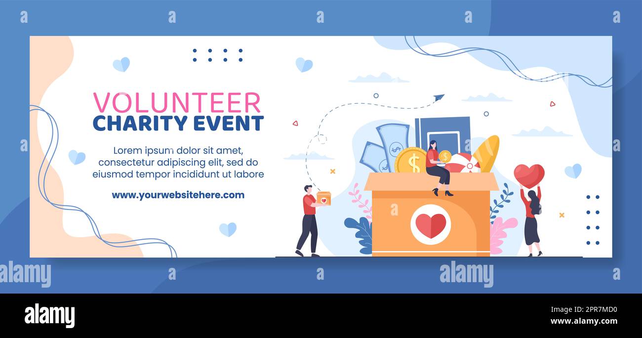 Charity Donation Cover Template Flat Cartoon Background Vector ...