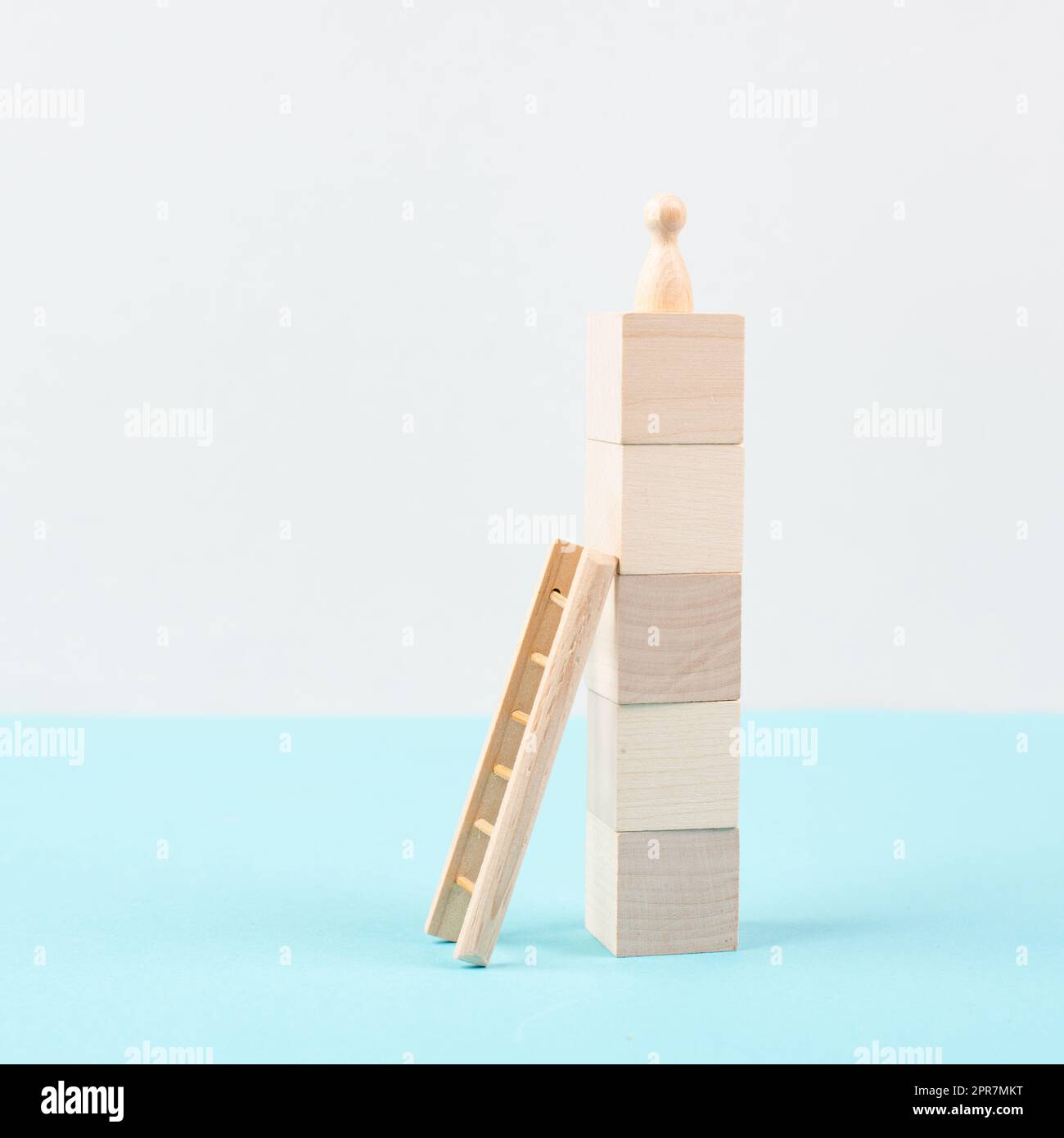 Man was climbing up the ladder, having a goal, brainstorming for ideas ...