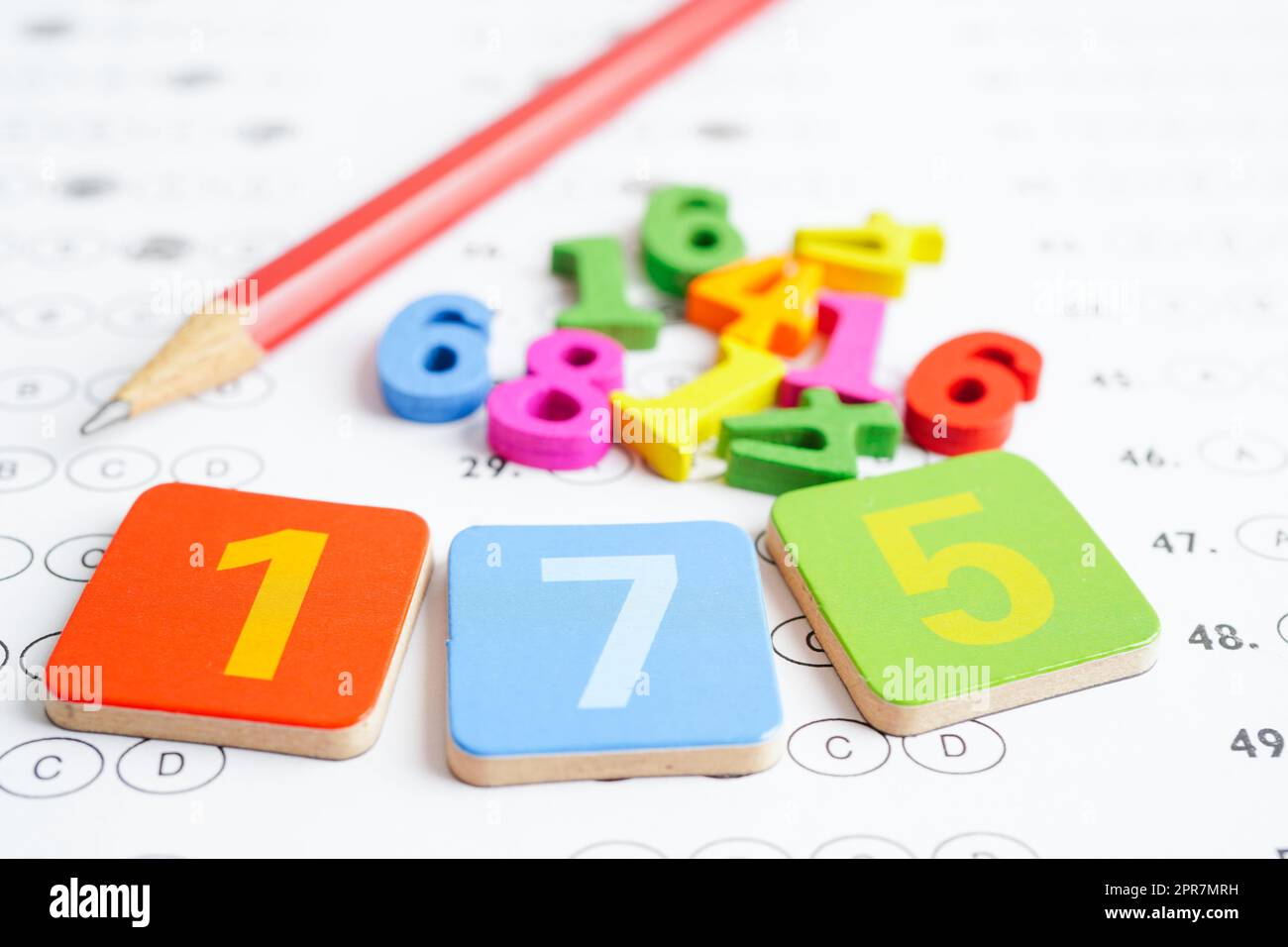 Math number with pencil on answer sheet test choice for learning ...