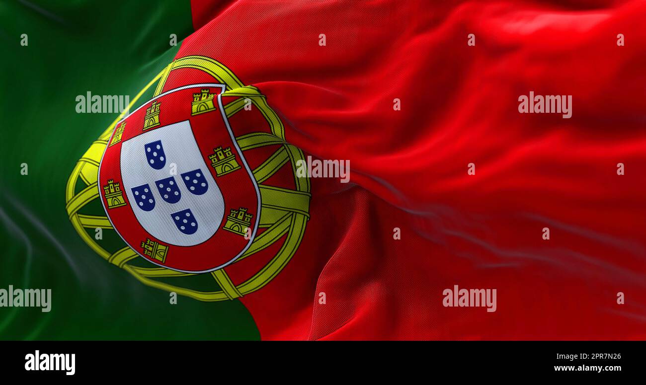 Close-up view of Portugal national flag waving in the wind Stock Photo ...