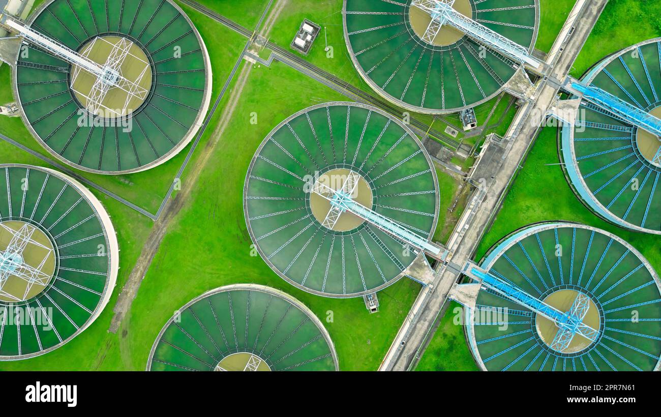 aerial view sewage treatment plant near downtown Stock Photo - Alamy