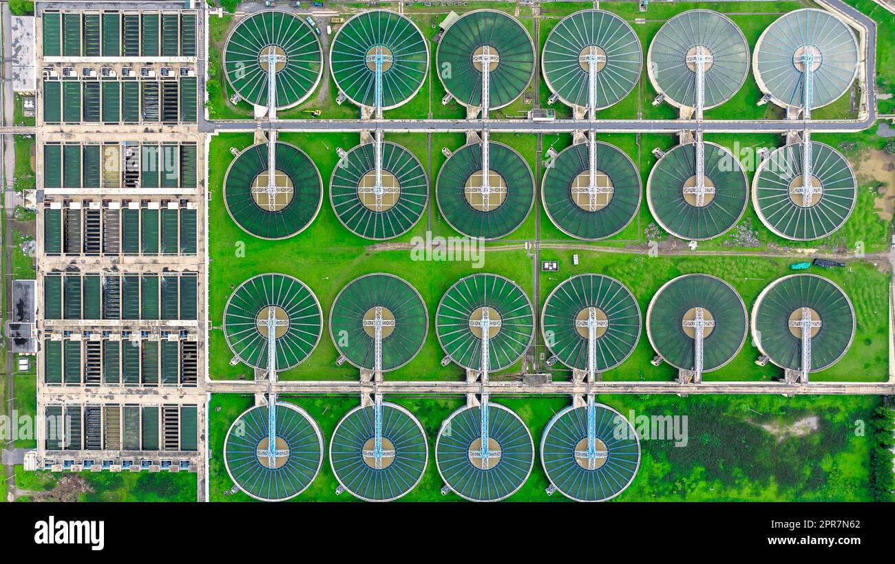 aerial view sewage treatment plant near downtown Stock Photo - Alamy