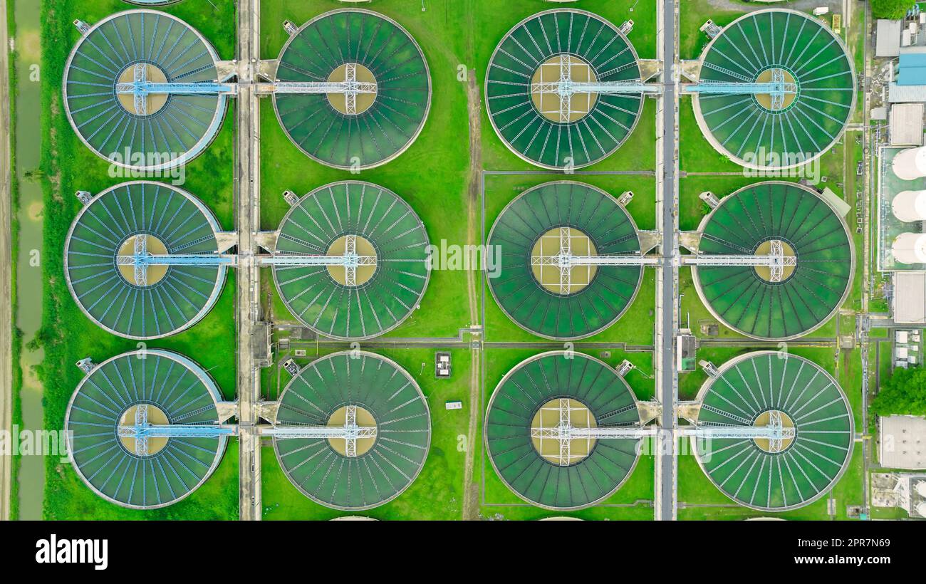 aerial view sewage treatment plant near downtown Stock Photo - Alamy