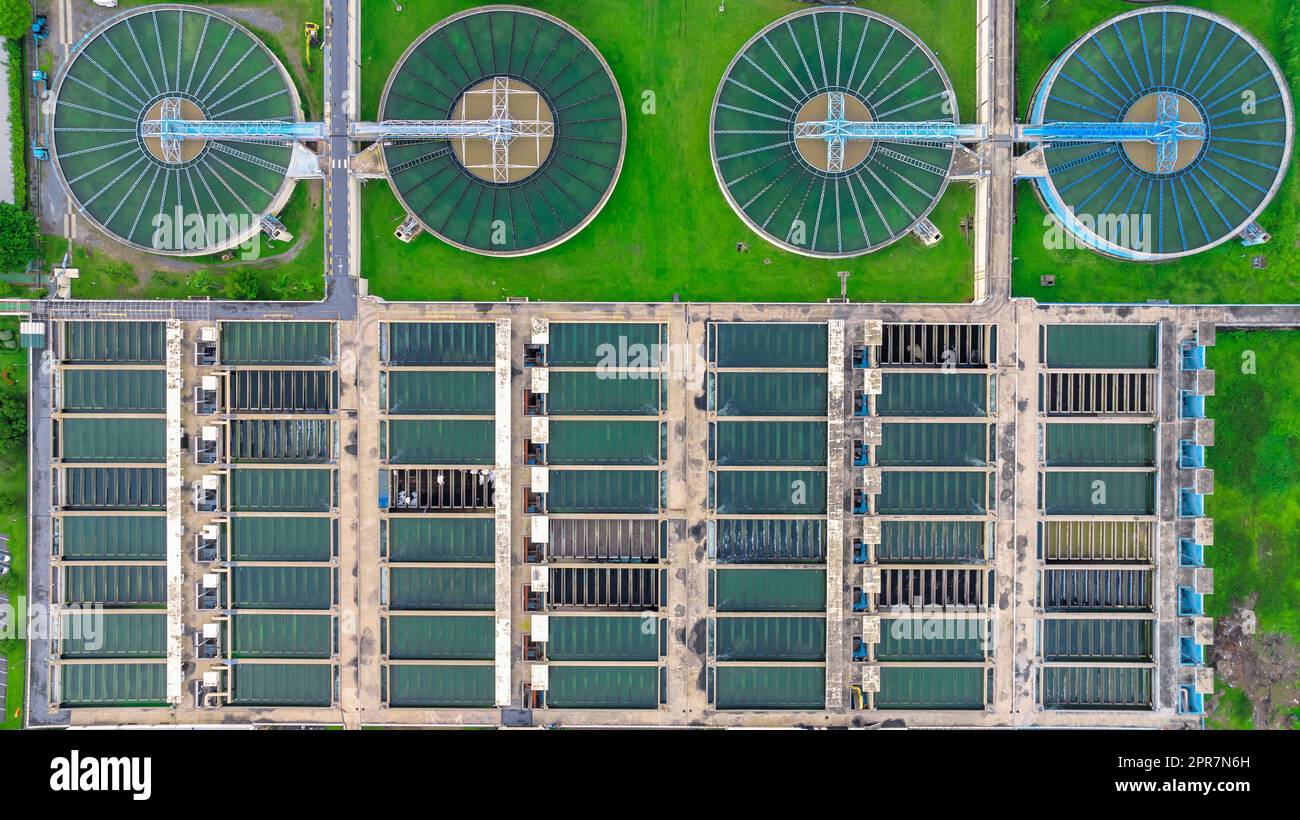 aerial view sewage treatment plant near downtown Stock Photo - Alamy