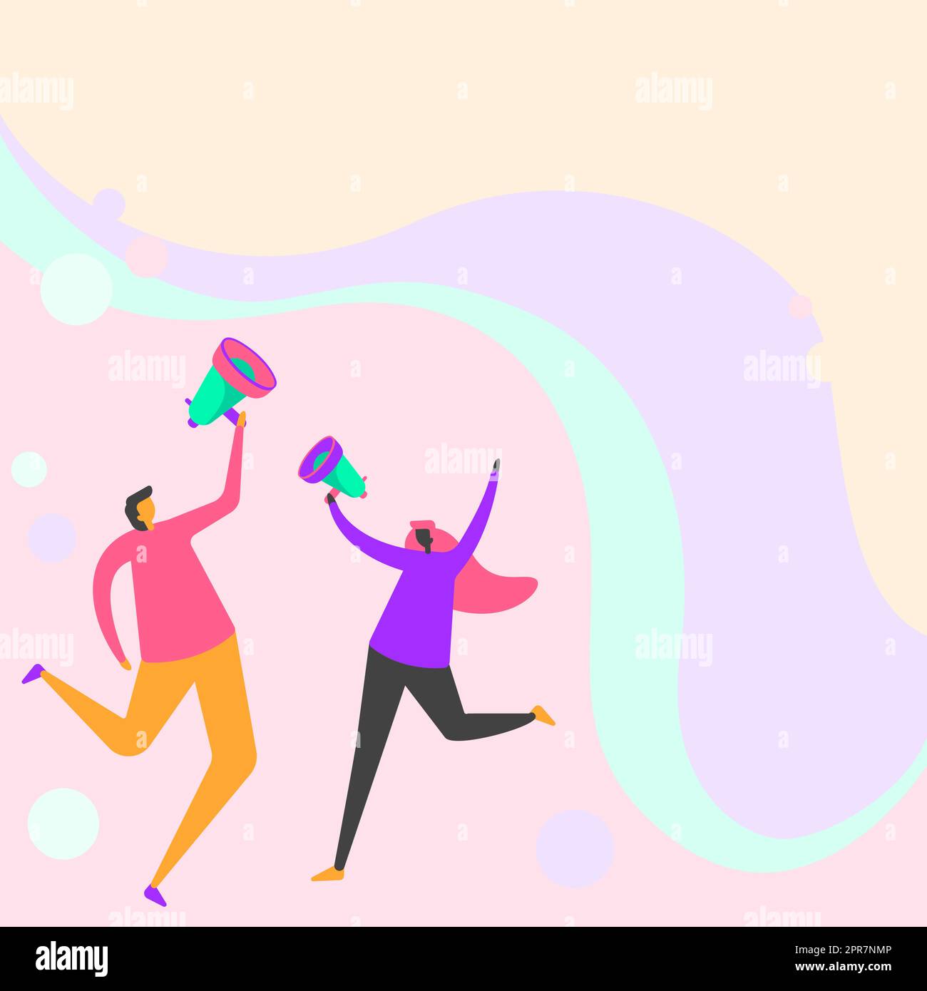 Illustration Of Joyful Partners Mildly Jumping Around Sharing Thoughts ...