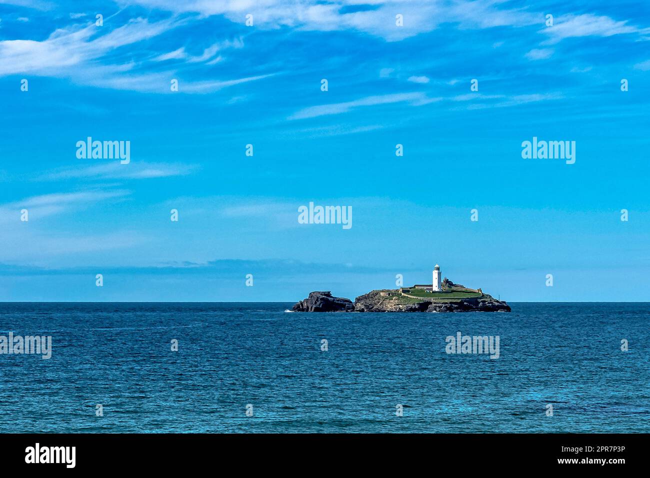 Godrevy Lighthouse on Godrevy Island in St Ives Bay, Cornwall, United ...