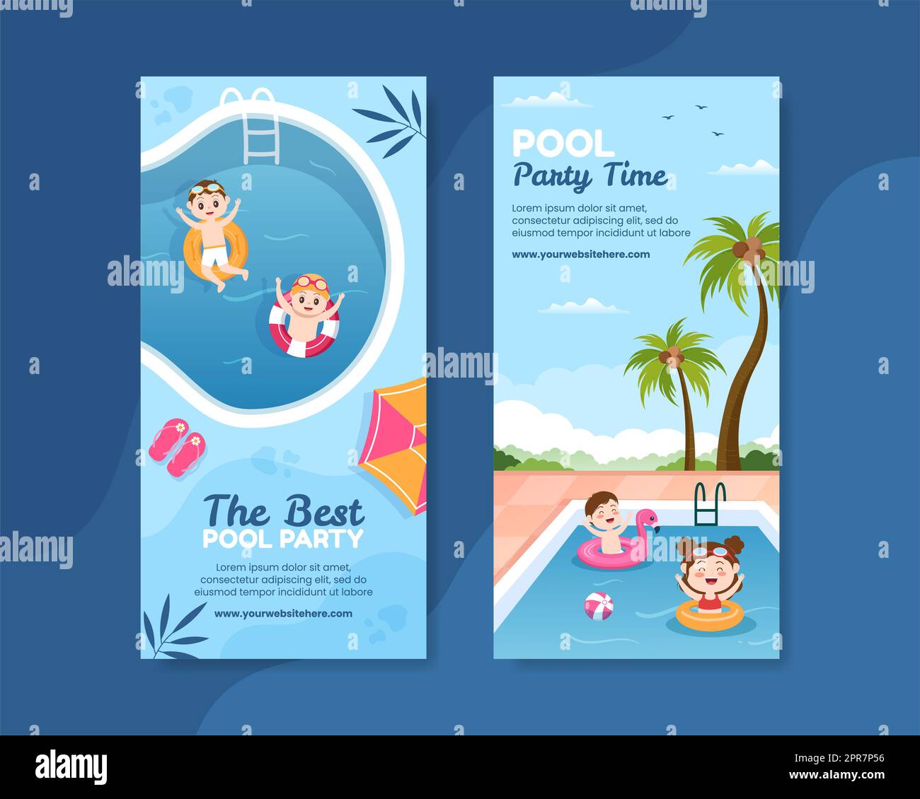 Summer Pool Party Vertical Banner Template Cartoon Background Vector ...