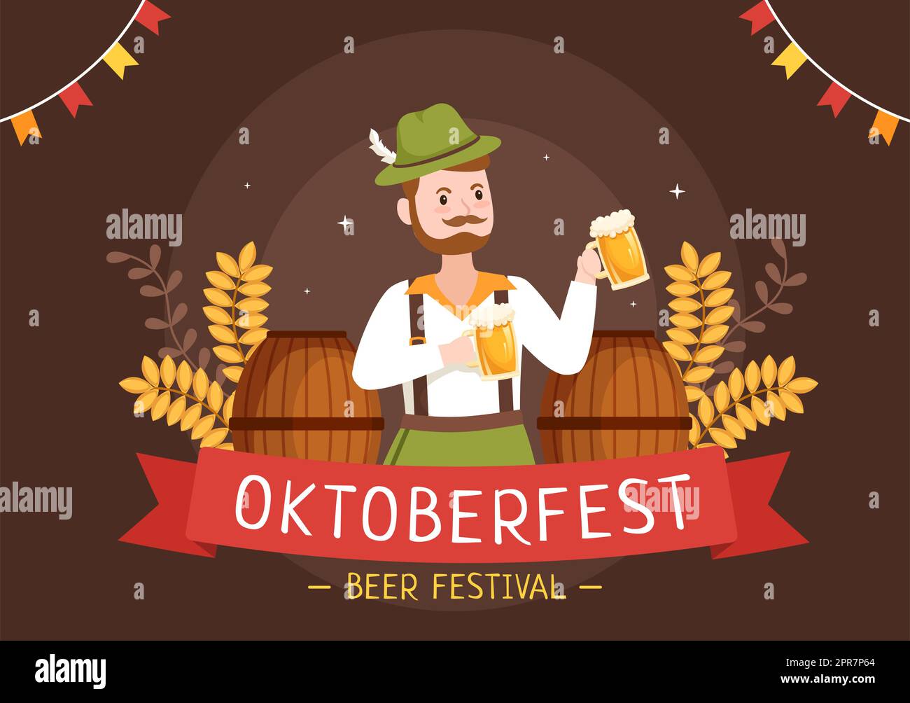 Oktoberfest Festival Cartoon Illustration with Bavarian Costume Holding ...