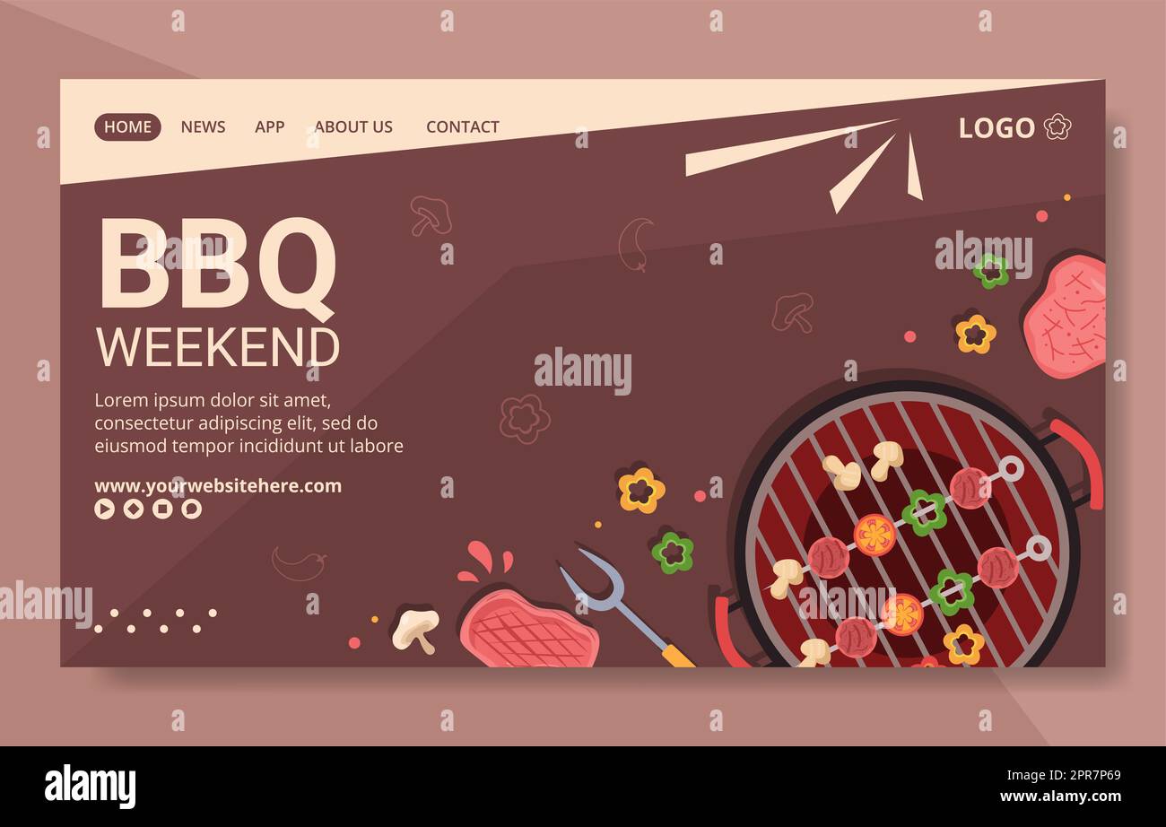 BBQ or Barbecue Social Media Landing Page Template Flat Cartoon Background Vector Illustration ...