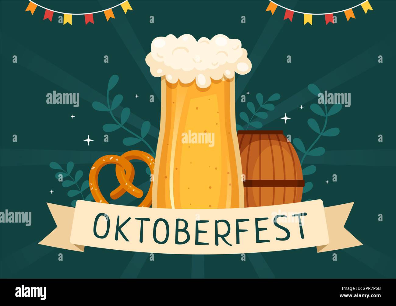 Oktoberfest Festival Cartoon Illustration with Beer Glass or Bottle in ...