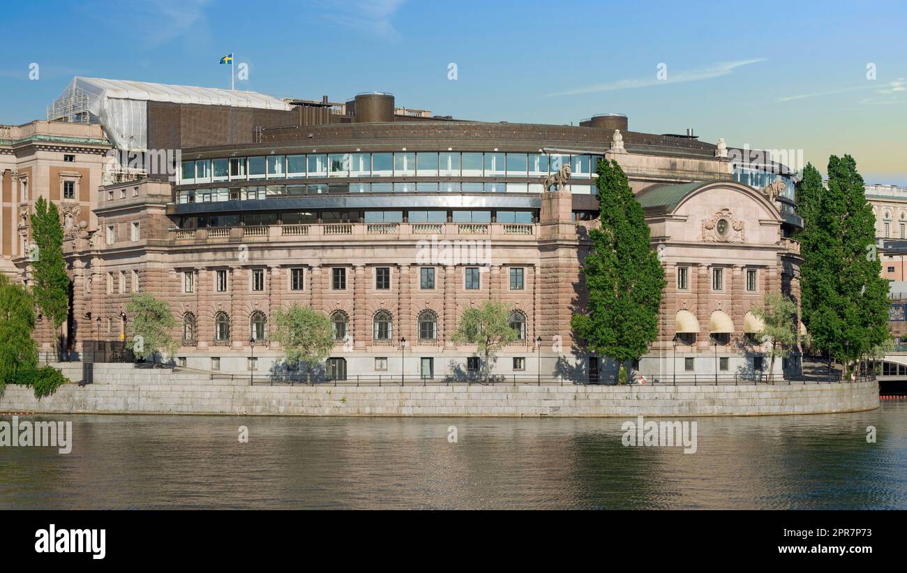 Riksdagshuset, the Swedish Parliament House, located on the island of Helgeandsholmen, Gamla ...