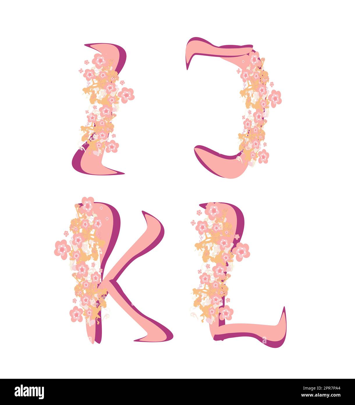 Vector spring alphabet with flowers letters I,J,K,L Stock Photo - Alamy
