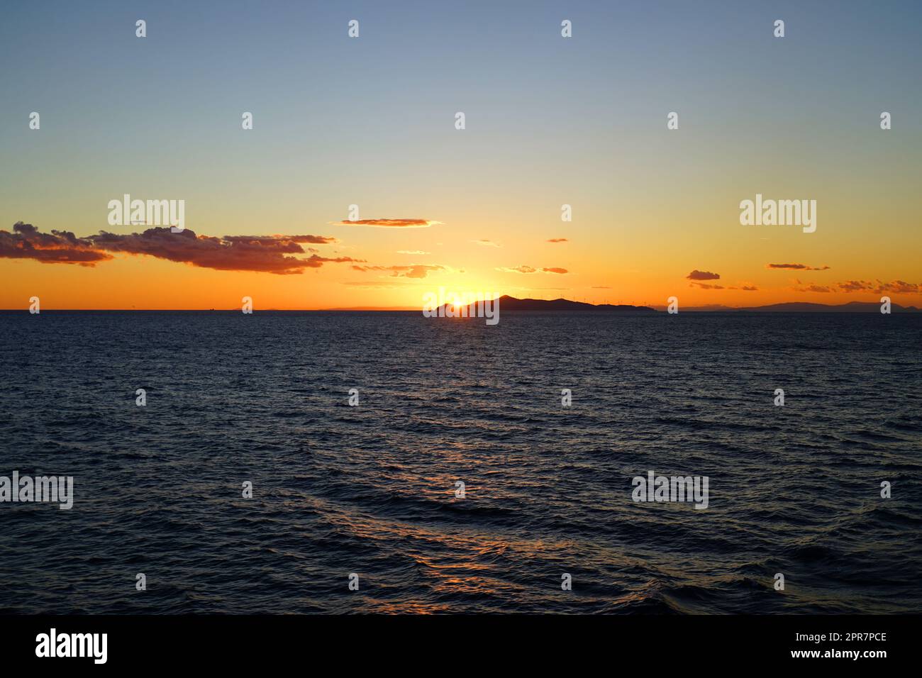 sunset sundown at the sea Mediterranean Sea in Greece, greek sunset ...