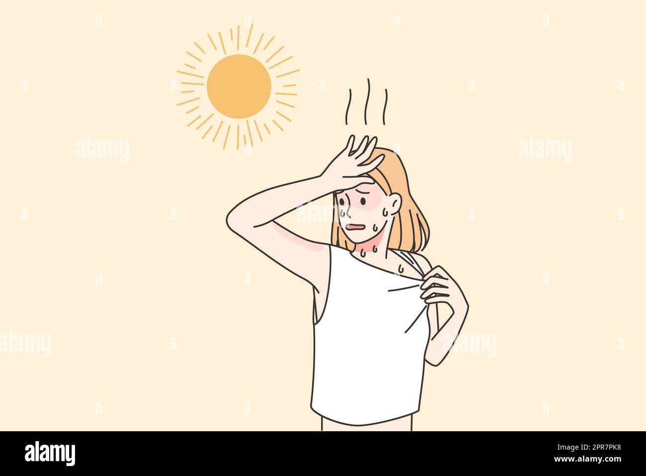 Woman suffer from heatstroke outdoors. Unwell overheated female ...