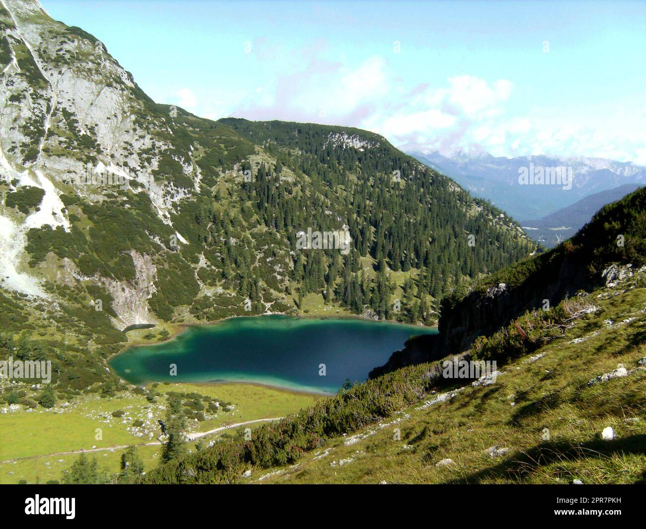 Via ferrata at high mountain lake Seebensee, Ehrwalder Sonnenspitze ...