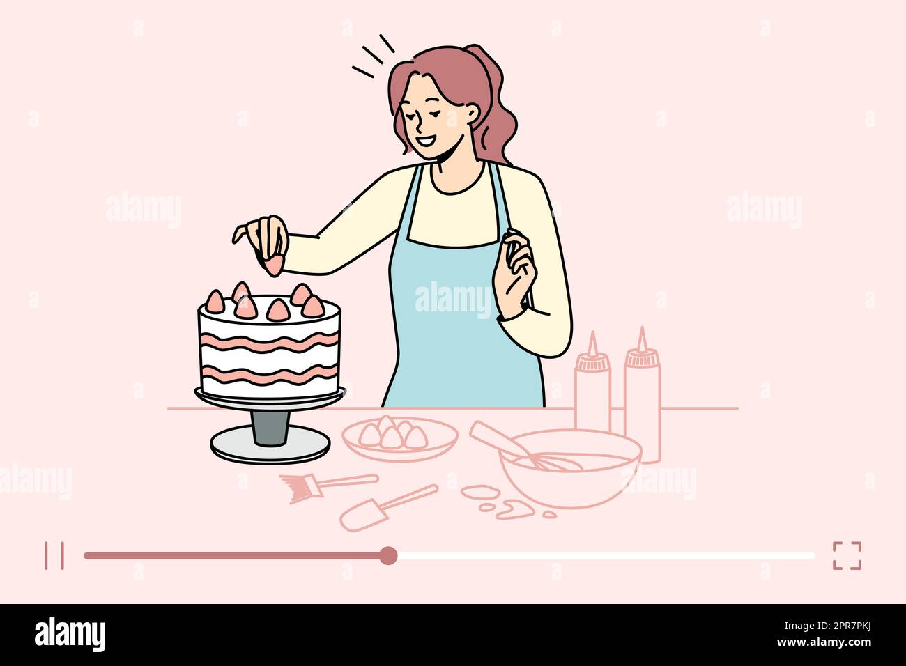 Female food blogger shooting cake recipe on online channel. Woman ...