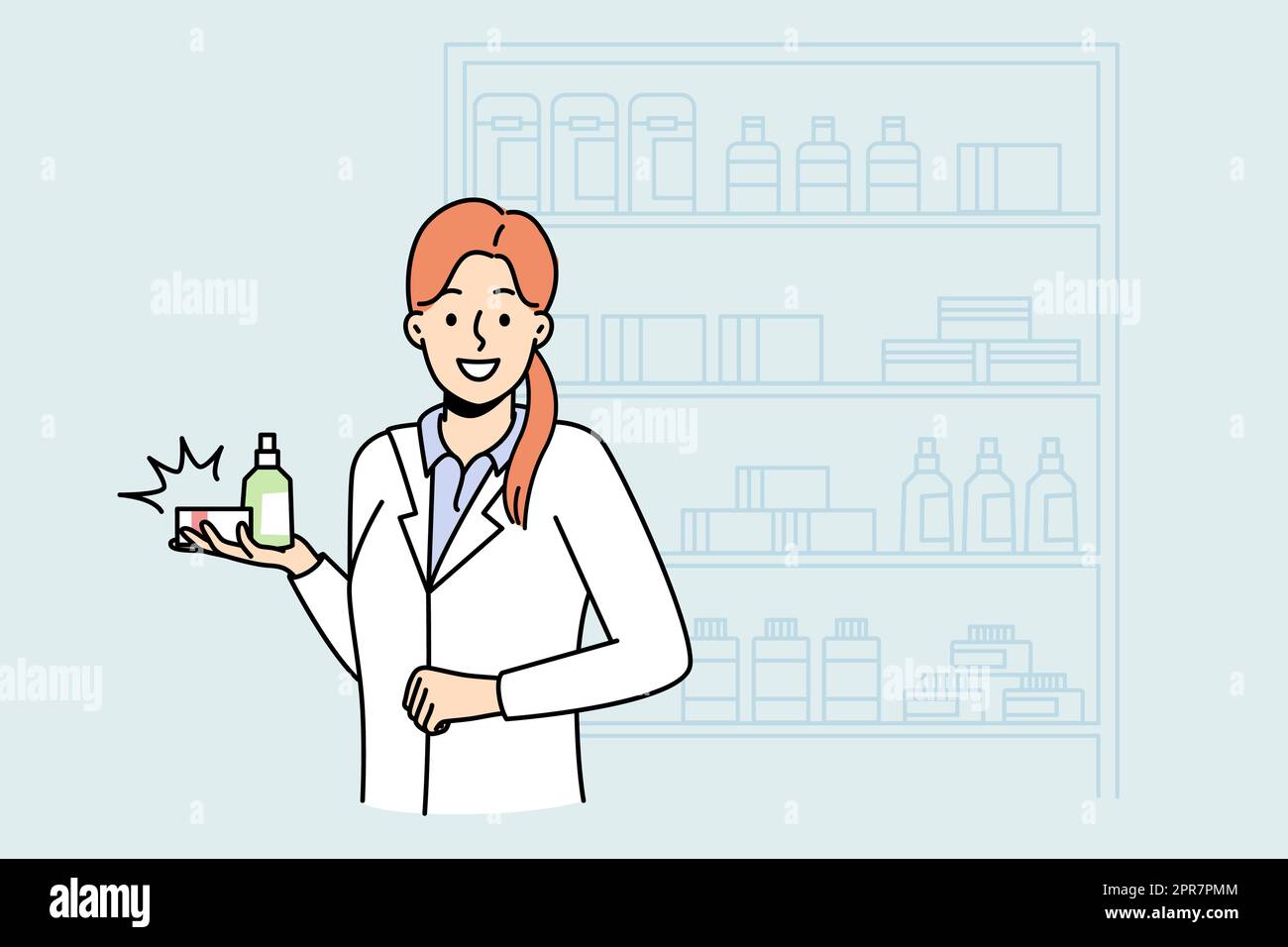 Female pharmacist with medication standing in drugstore. Woman medical ...