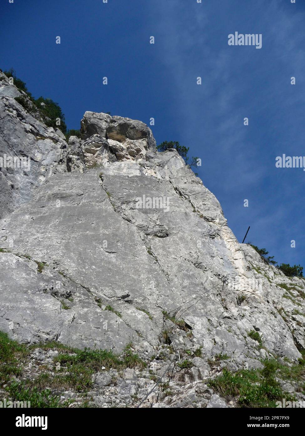 Via ferrata at high mountain lake Seebensee, Zugspitze mountain, Tyrol ...