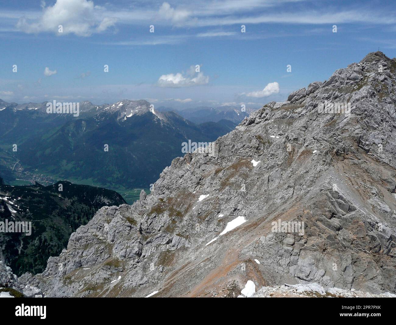 Via ferrata at high mountain lake Seebensee, Zugspitze mountain, Tyrol ...