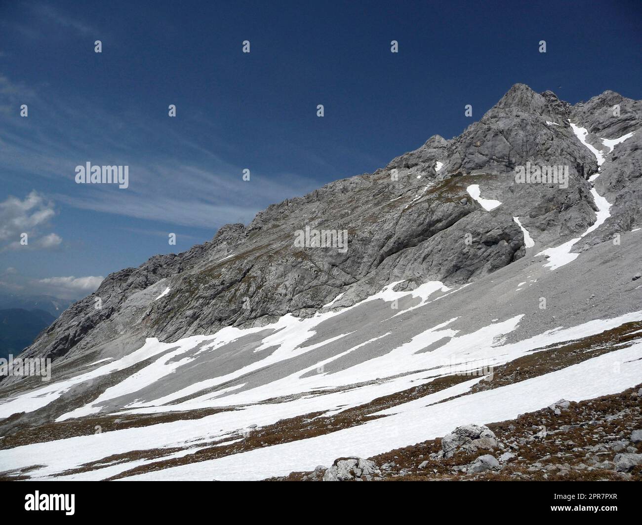 Via ferrata at high mountain lake Seebensee, Zugspitze mountain, Tyrol ...
