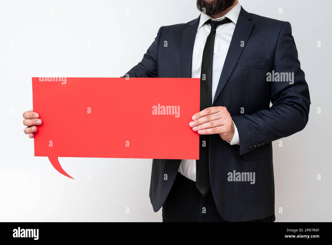Businessman Holding Speech Bubble With Important Messages. Man In Suit ...