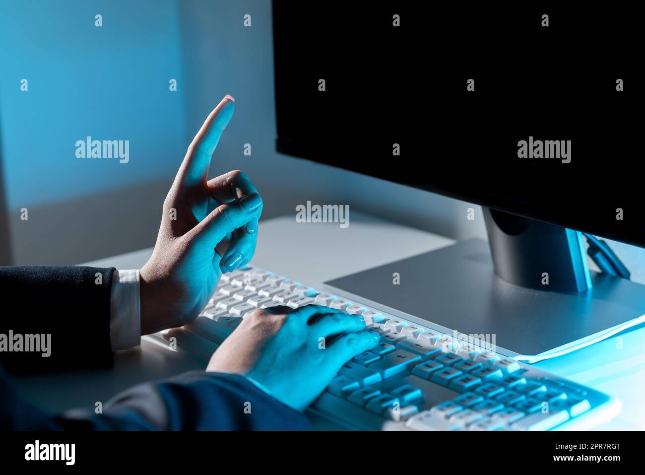 Businesswoman Typing Recent Updates On Lap Top Keyboard On Desk And ...