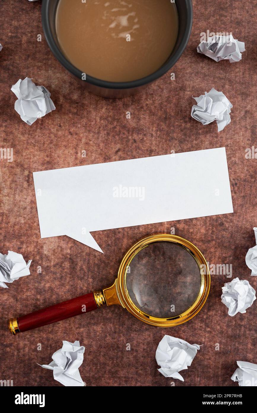 Speech Bubble Made Of Sheet With Magnifying Glass, Coffee Cup ...