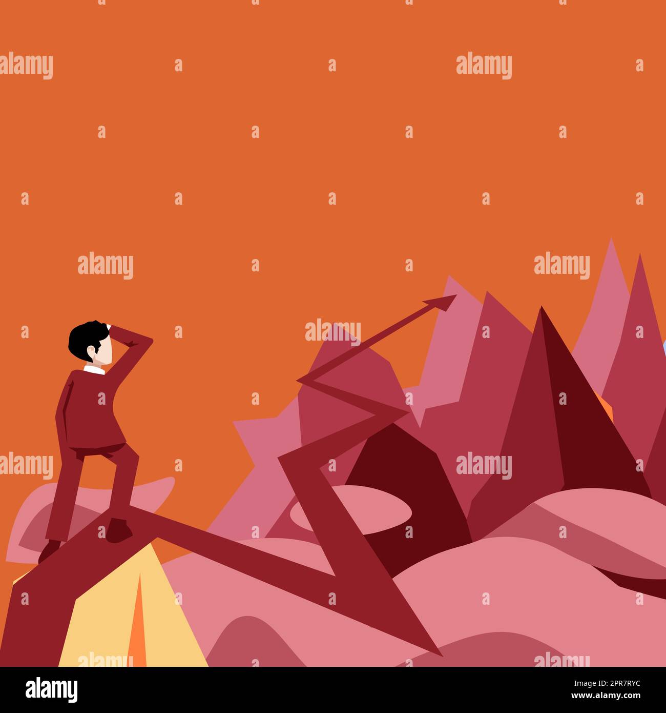 Businessman watching horizon arrow pointing distance symbolizing future ...