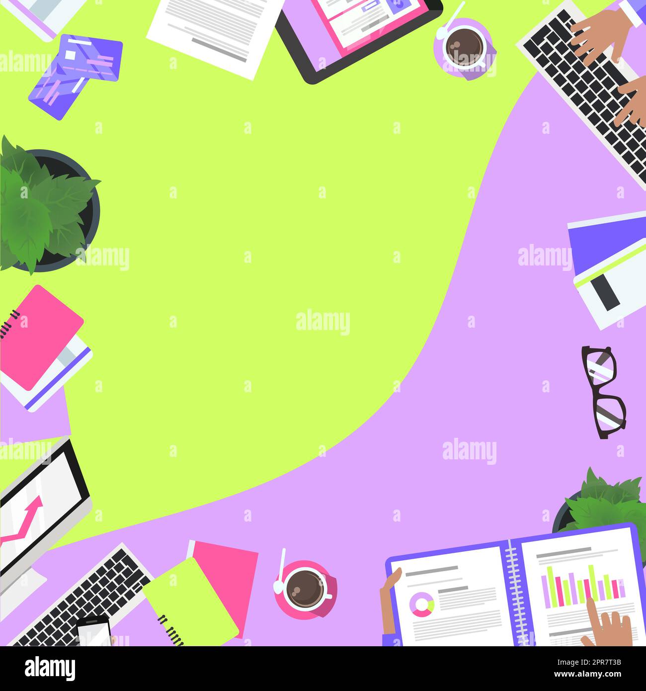 Flat View Work Table With Colagues Preparing Reports And Plans ...