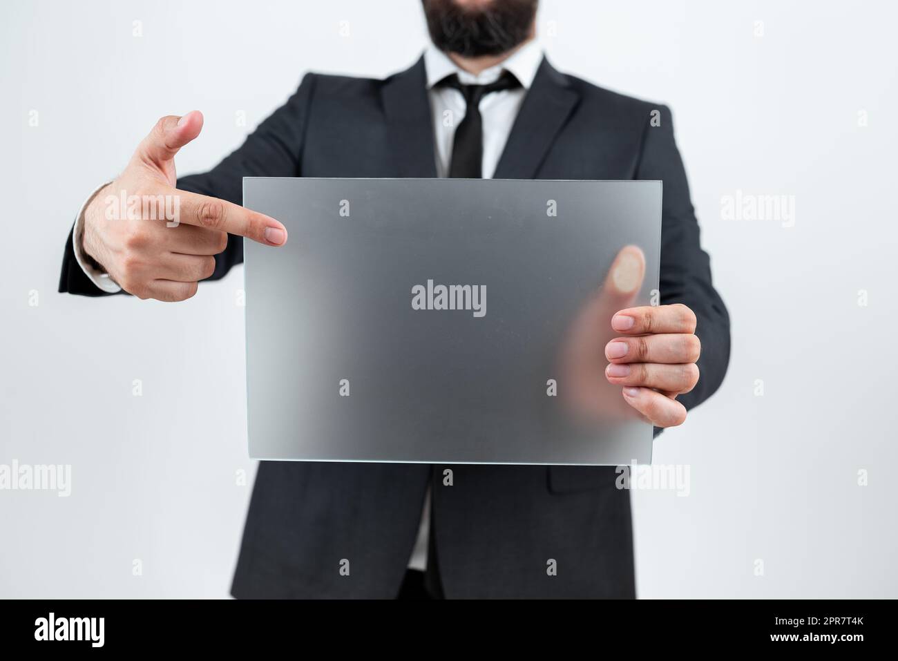 Professional Adult Holding And Pointing At Placard And Presenting ...