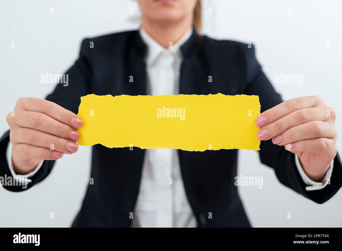Businesswoman Holding Note With Important Message With Both Hands Stock ...
