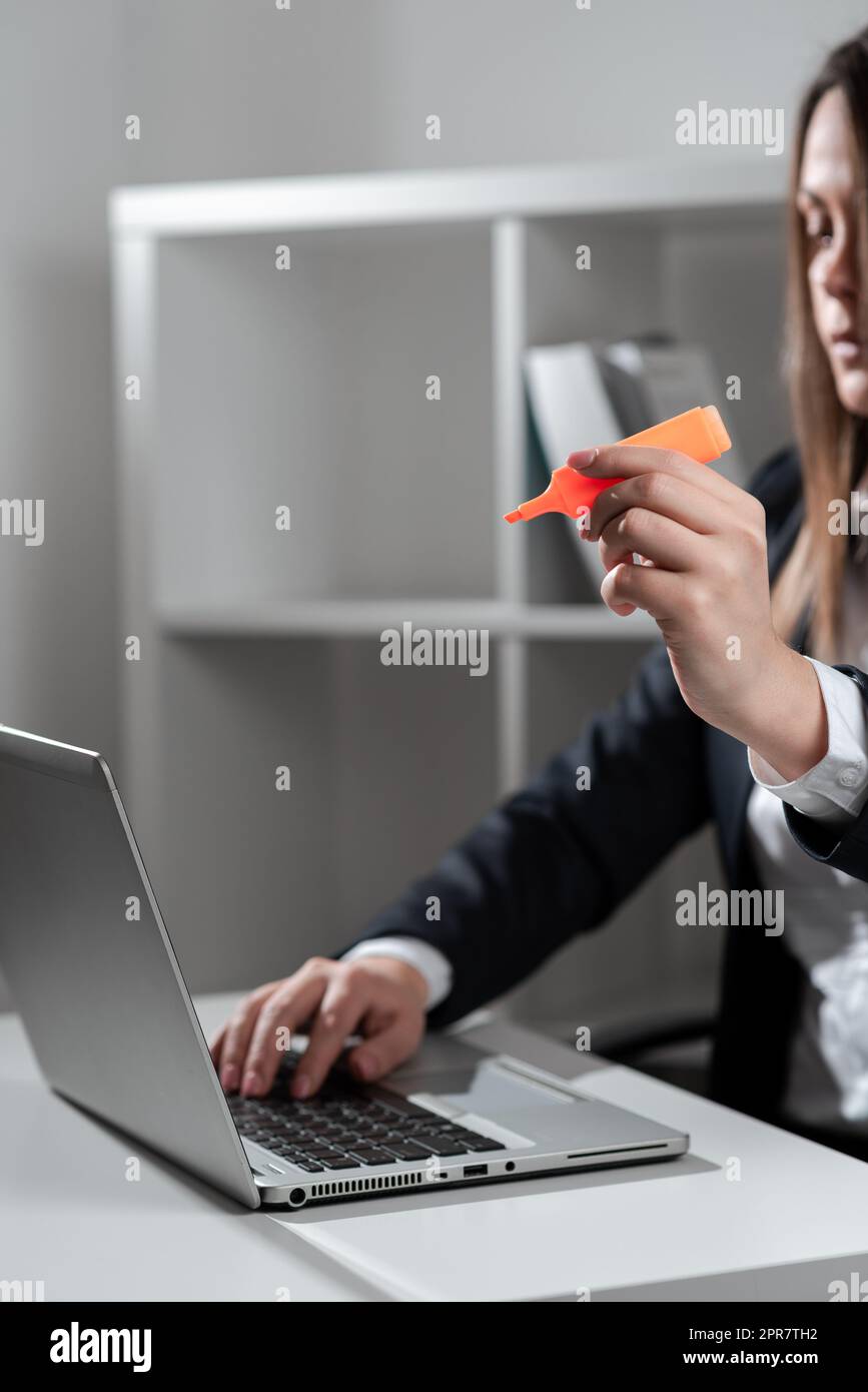 Businesswoman Typing Recent Updates On Lap Top Keyboard On Desk And ...