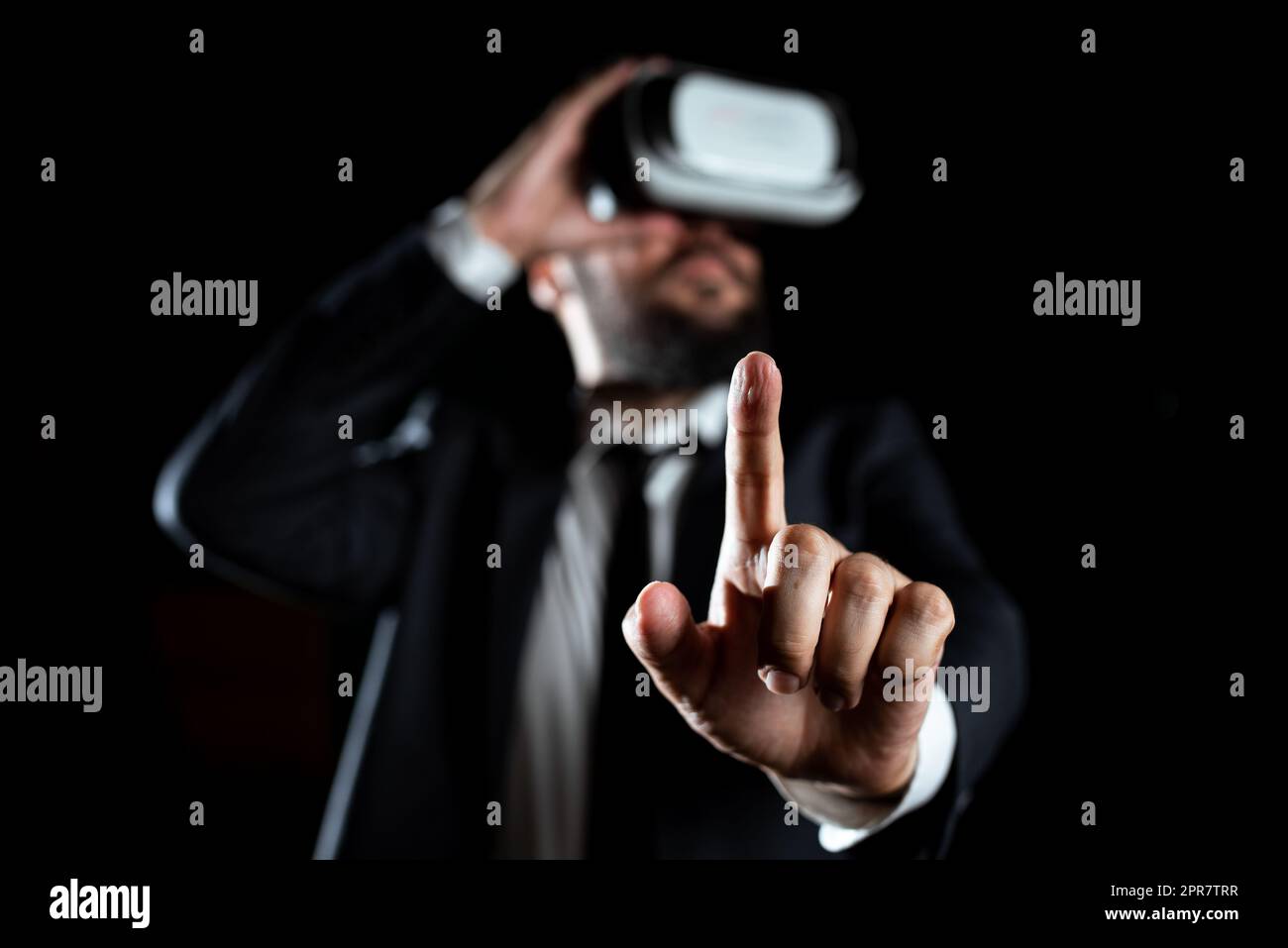 Male Professional Wearing Virtual Reality Goggles Gesturing And ...