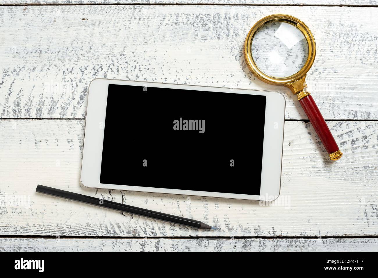 Tablet With Important Messages With Magnifier And Pencil Around ...