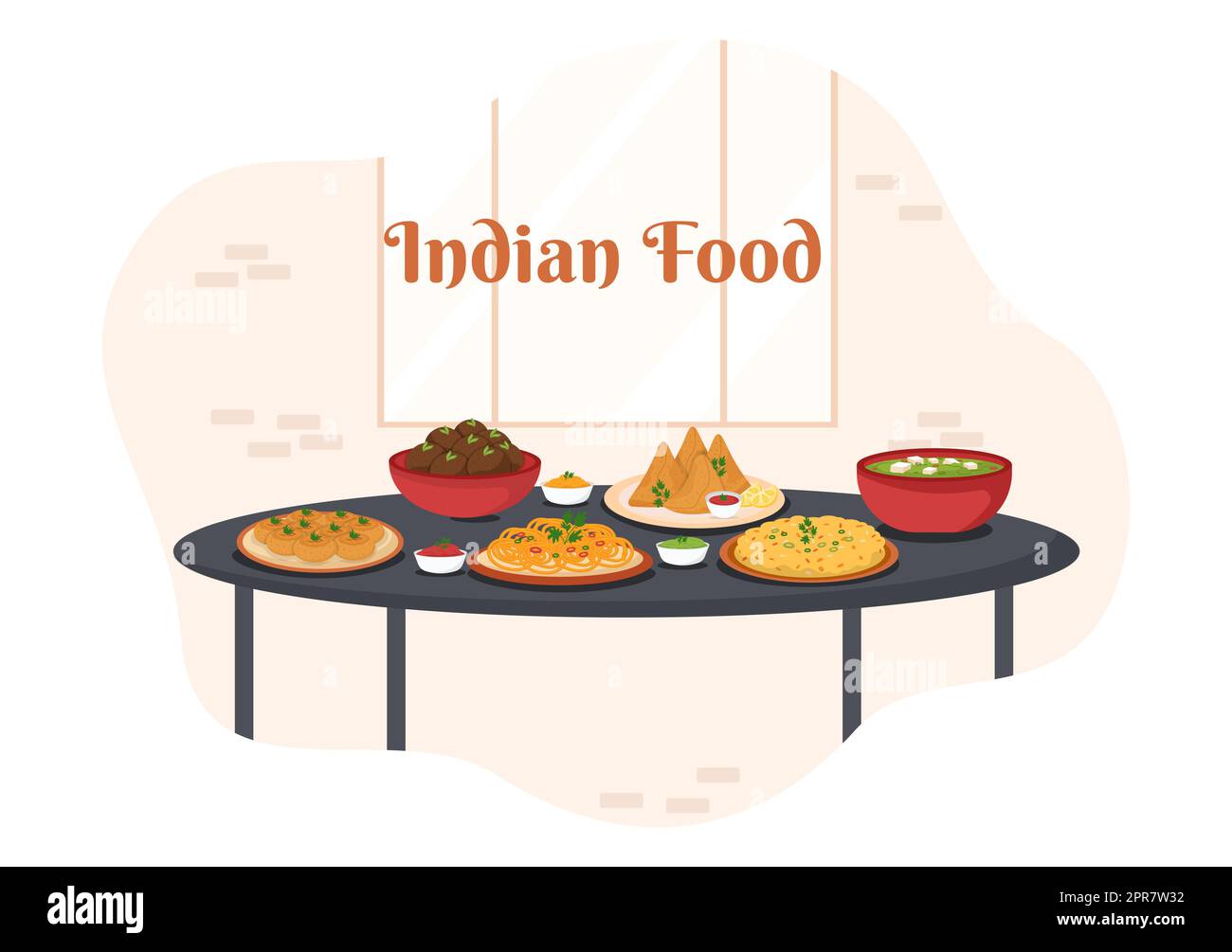 Indian Food Cartoon Illustration with Various Collection of Delicious ...