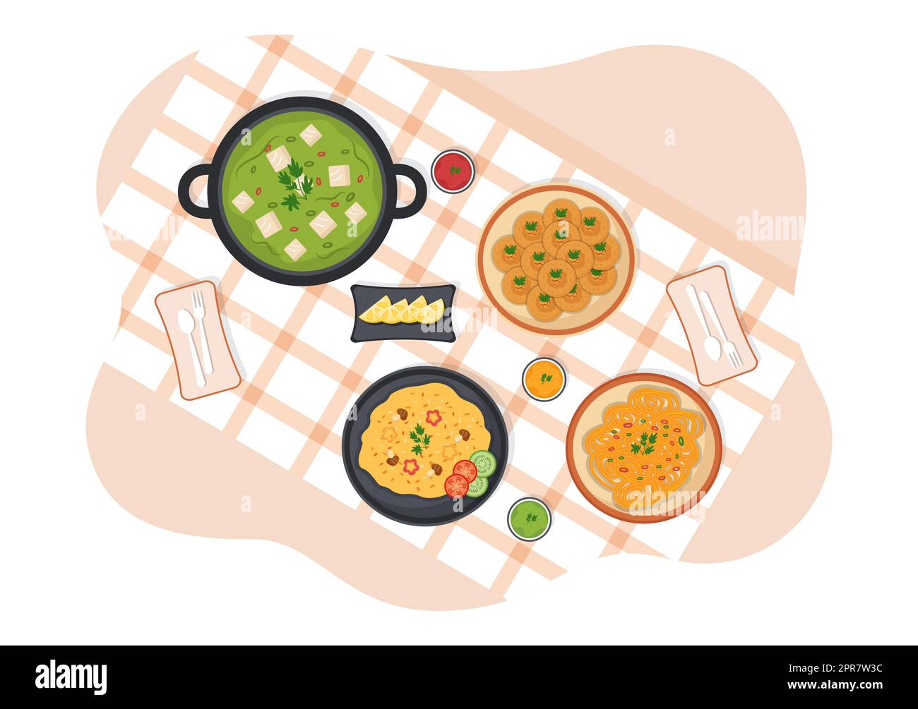 Indian Food Cartoon Illustration with Various Collection of Delicious ...