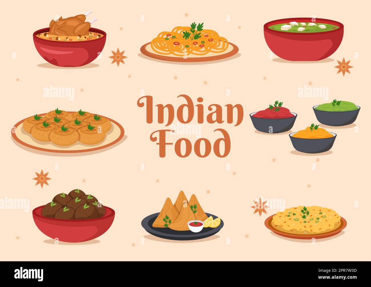 Indian Food Cartoon Illustration with Various Collection of Delicious ...