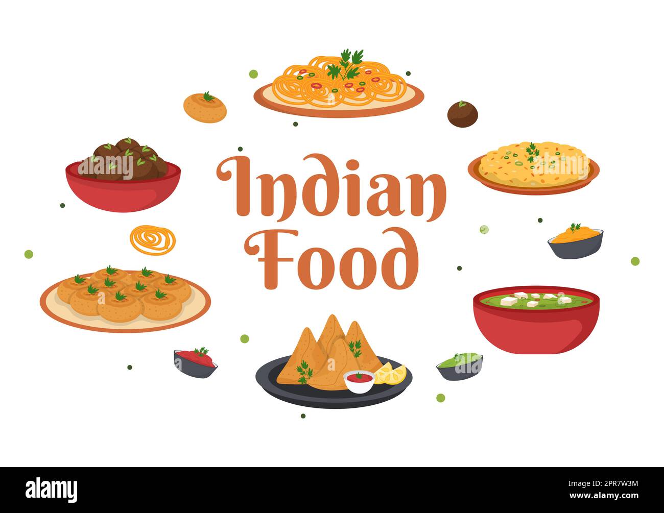 Indian Food Cartoon Illustration with Various Collection of Delicious ...