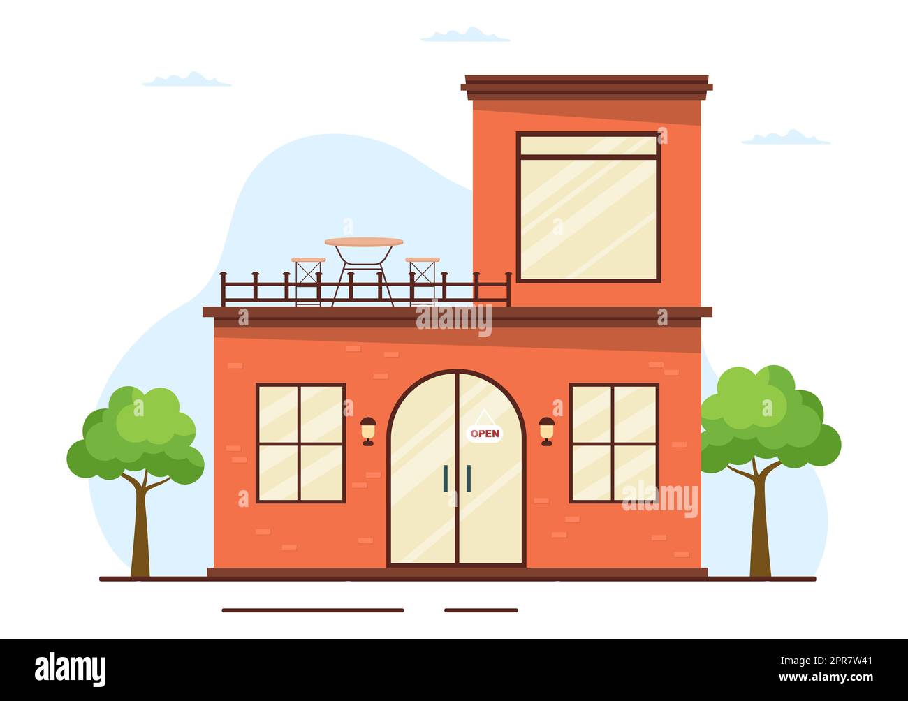 Indian Food Restaurant Building Cartoon Illustration in Flat Style ...
