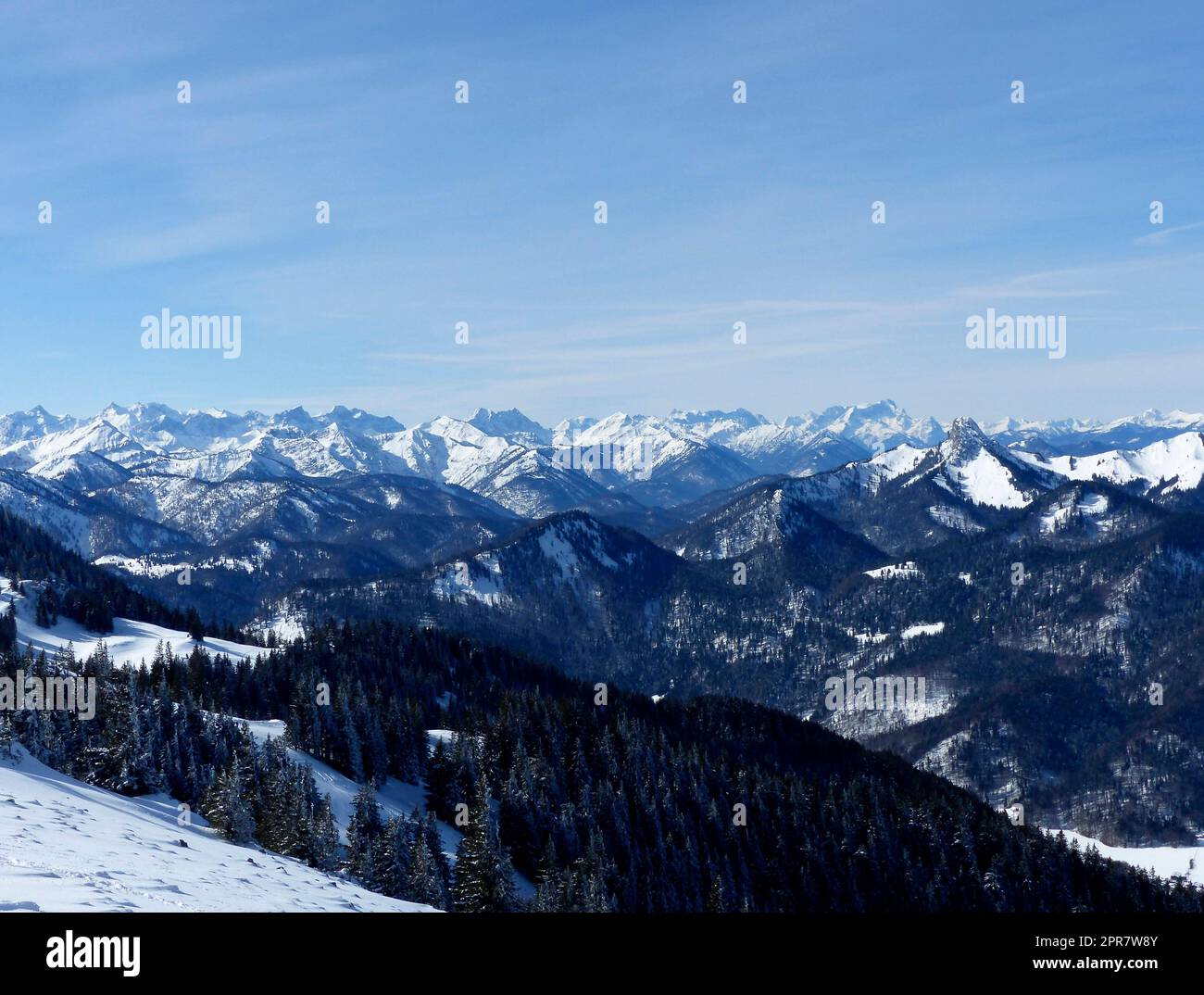 Mountain panorama from Wallberg mountain, Tegernsee, Bavaria, Germany ...